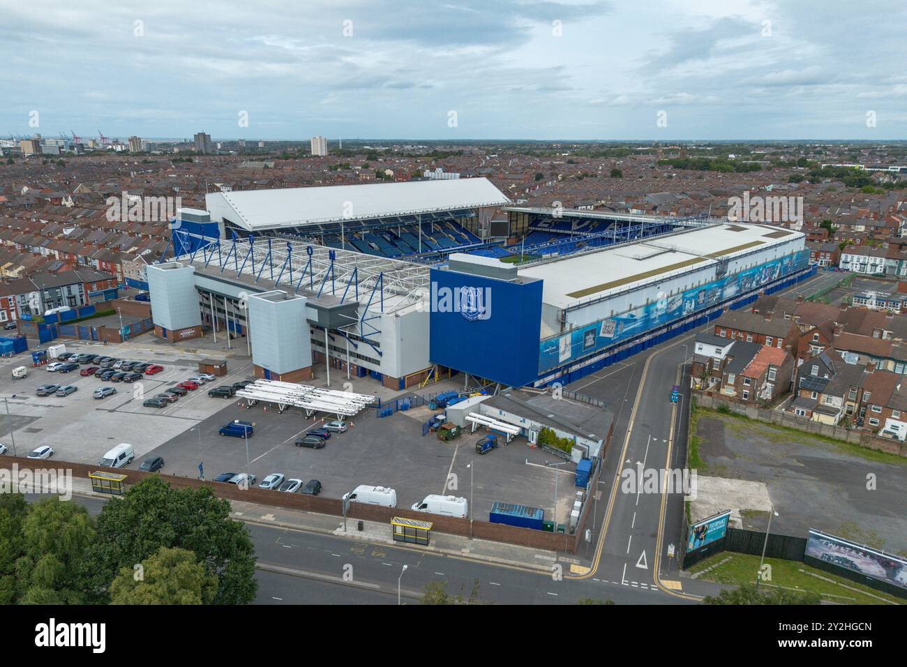 Aerial view of Goodison Park, home of Everton Football Club, Liverpool ...