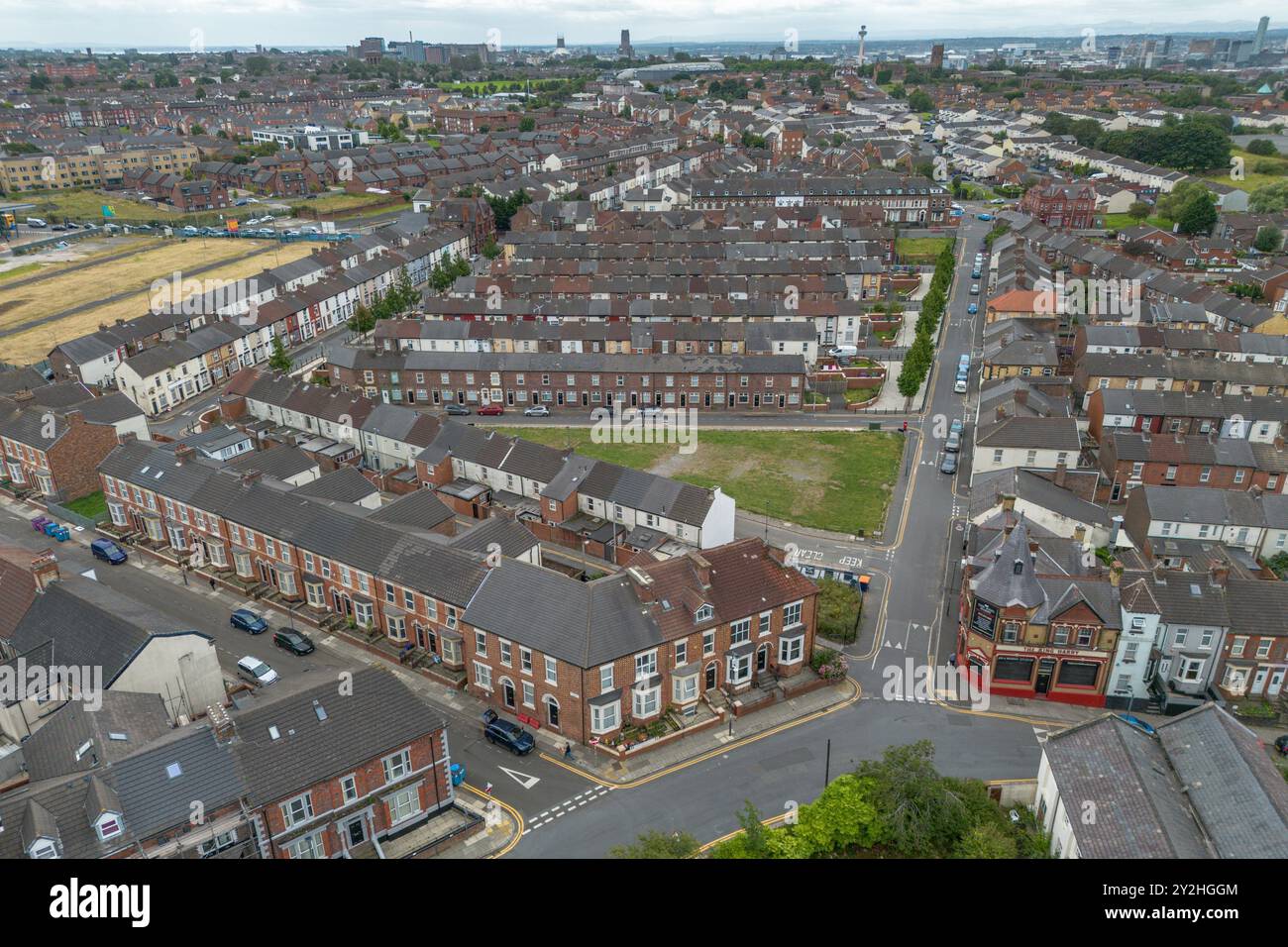 General aerial view of residential area off Anfield Road in the Anfield ...