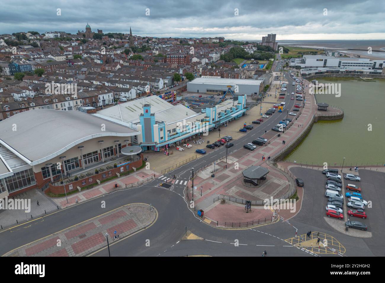 Aerial view of the seafront of New Palace building, Marine Promenade ...