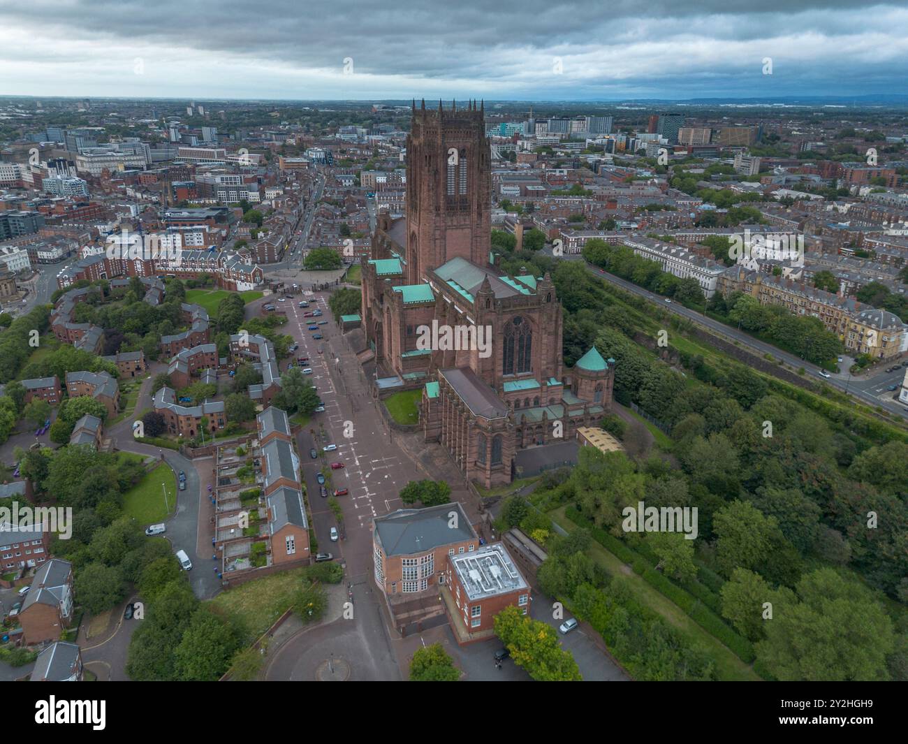 Aerial view of the Liverpool Cathedral is a Church of England cathedral ...