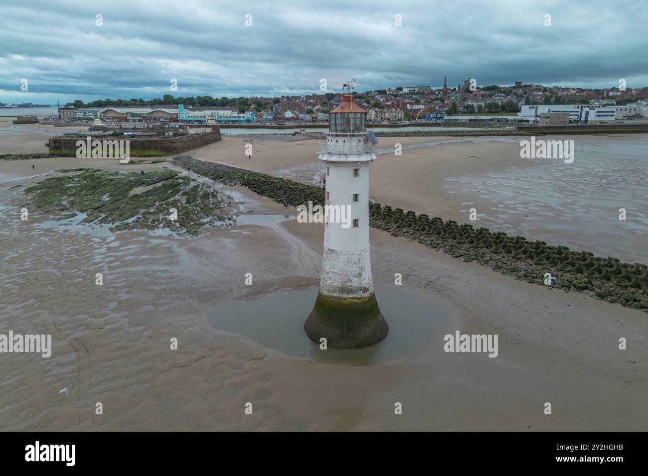 Aerial view of New Brighton Lighthouse, Wirral Peninsula, UK Stock ...