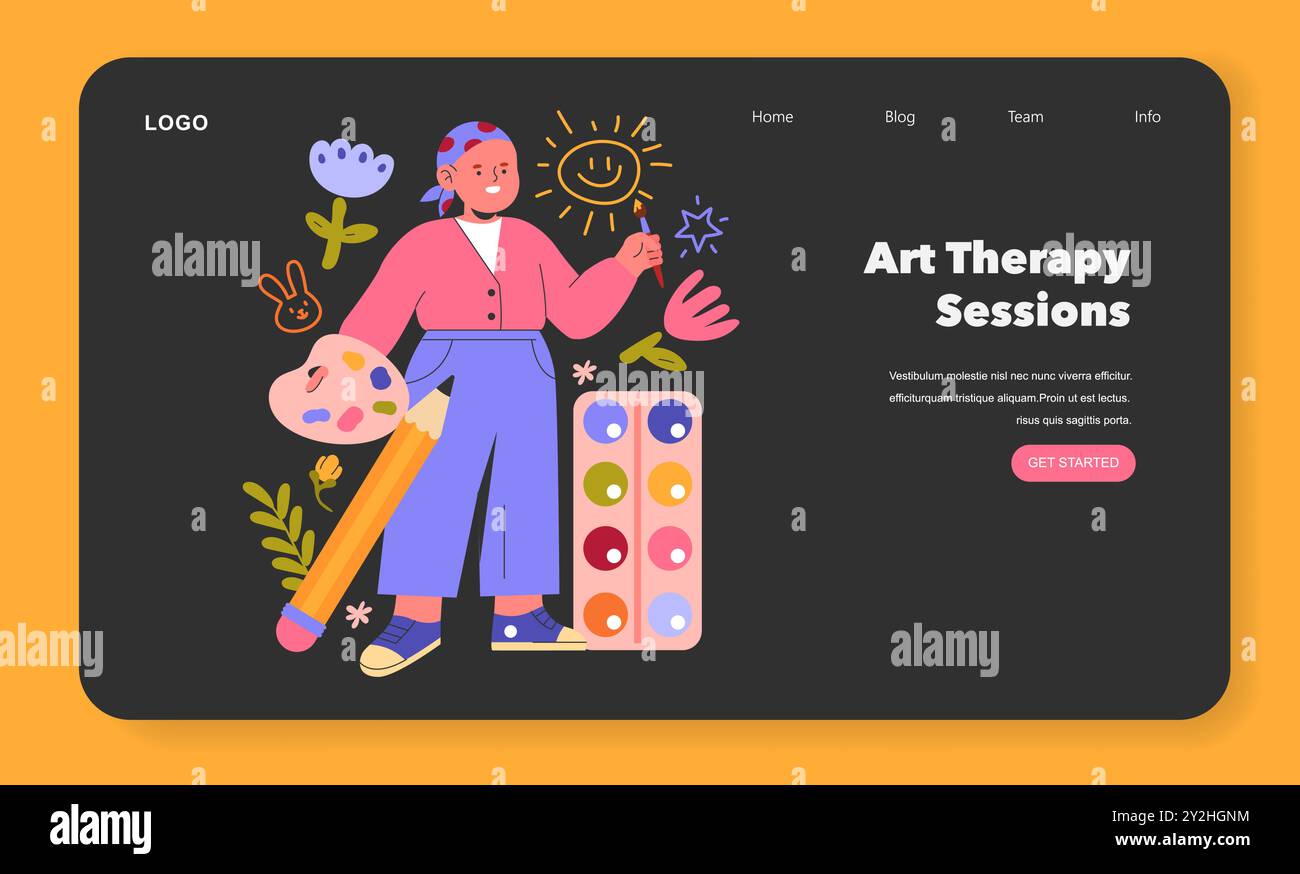 Art Therapy Sessions concept. A friendly figure wields art tools to ...