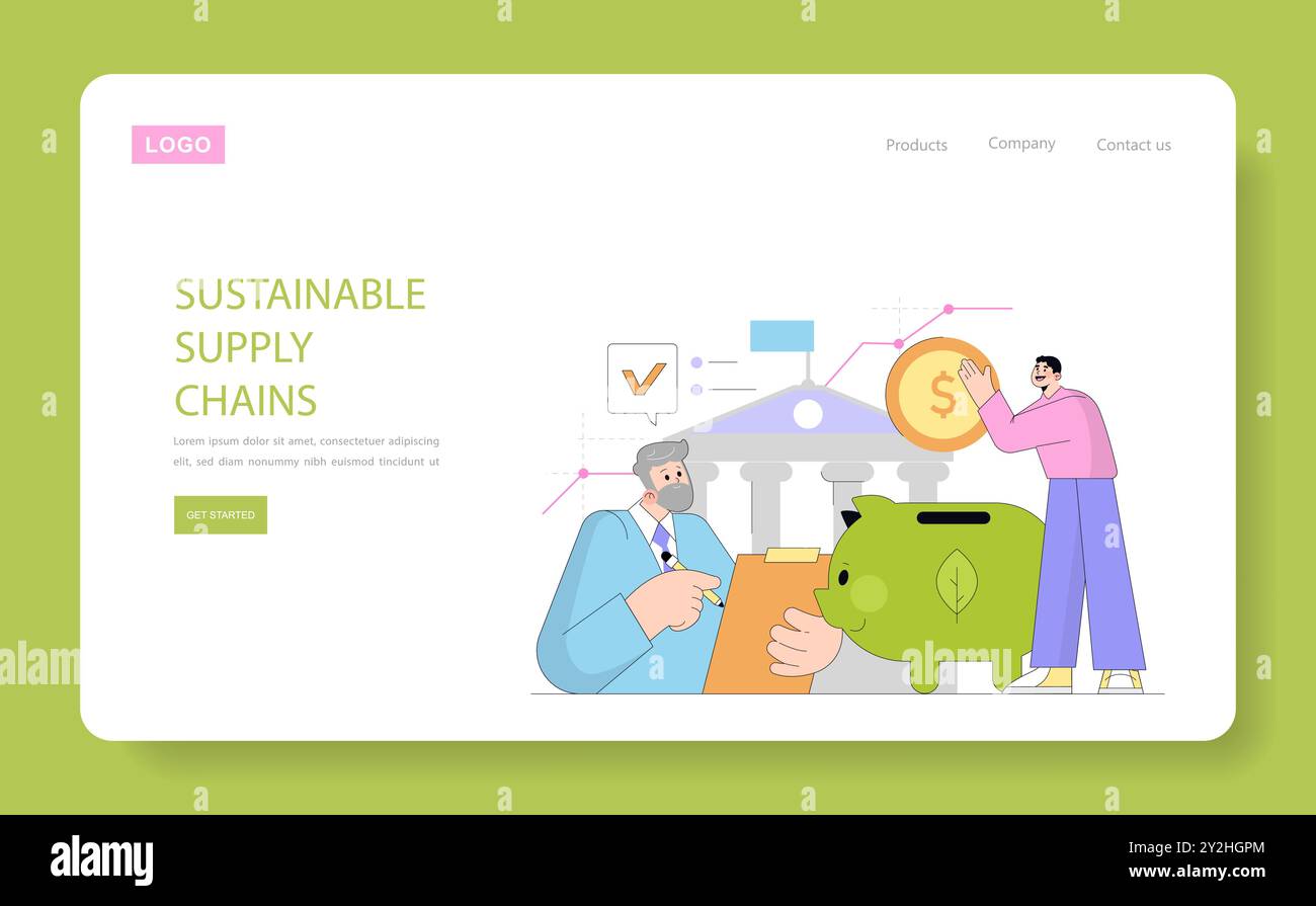 Sustainability set. Eco-friendly supply chain process integration. Green investment, ethical ...