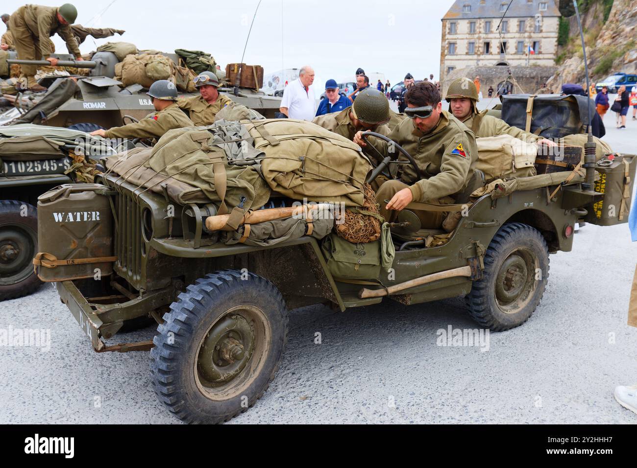 World War 2 reenactment for Normandy liberation. Actors dressed in ...