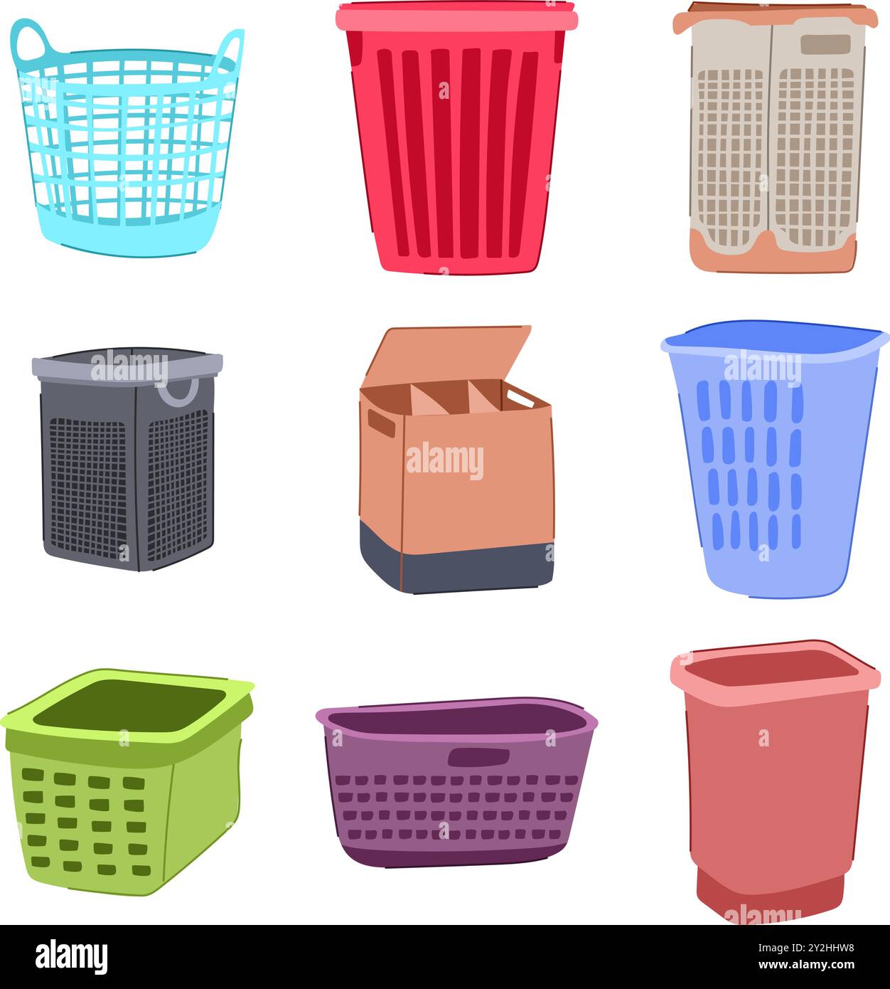 laundry basket plastic set cartoon vector illustration Stock Vector ...