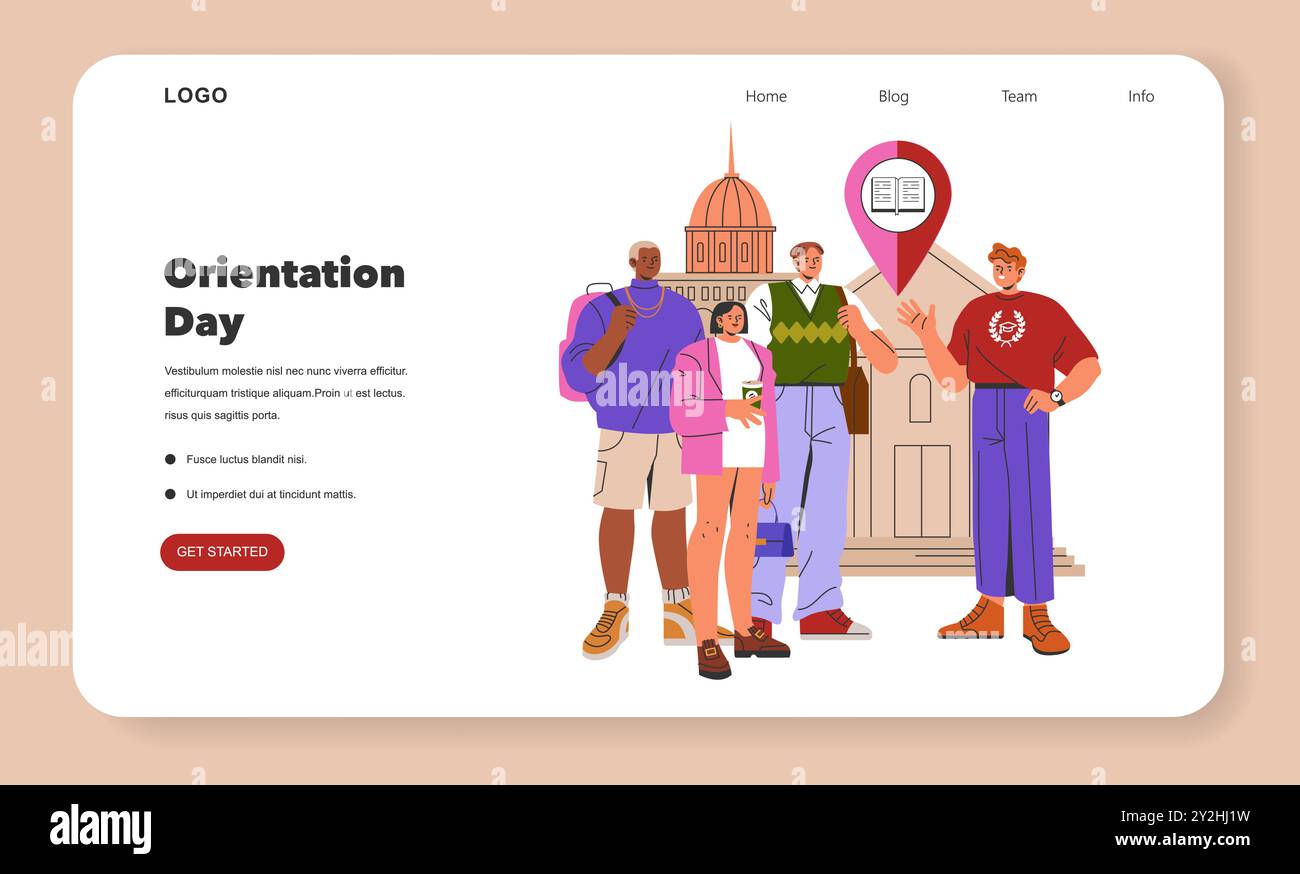 Freshman Year concept. A diverse group of students on orientation day ...