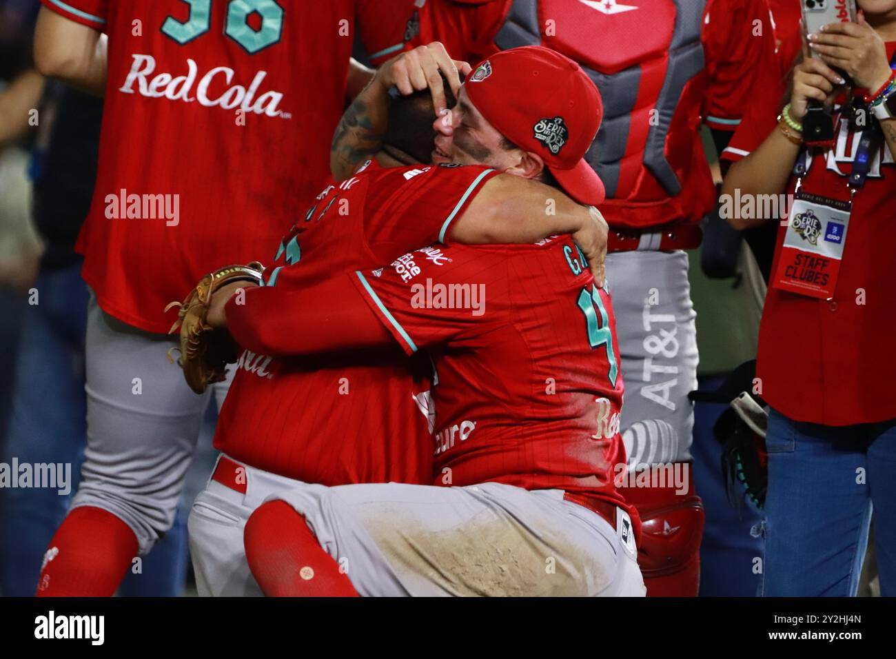 Juan Carlos Gamboa #47 of Diablos Rojos, celebrating after win the 2024 ...
