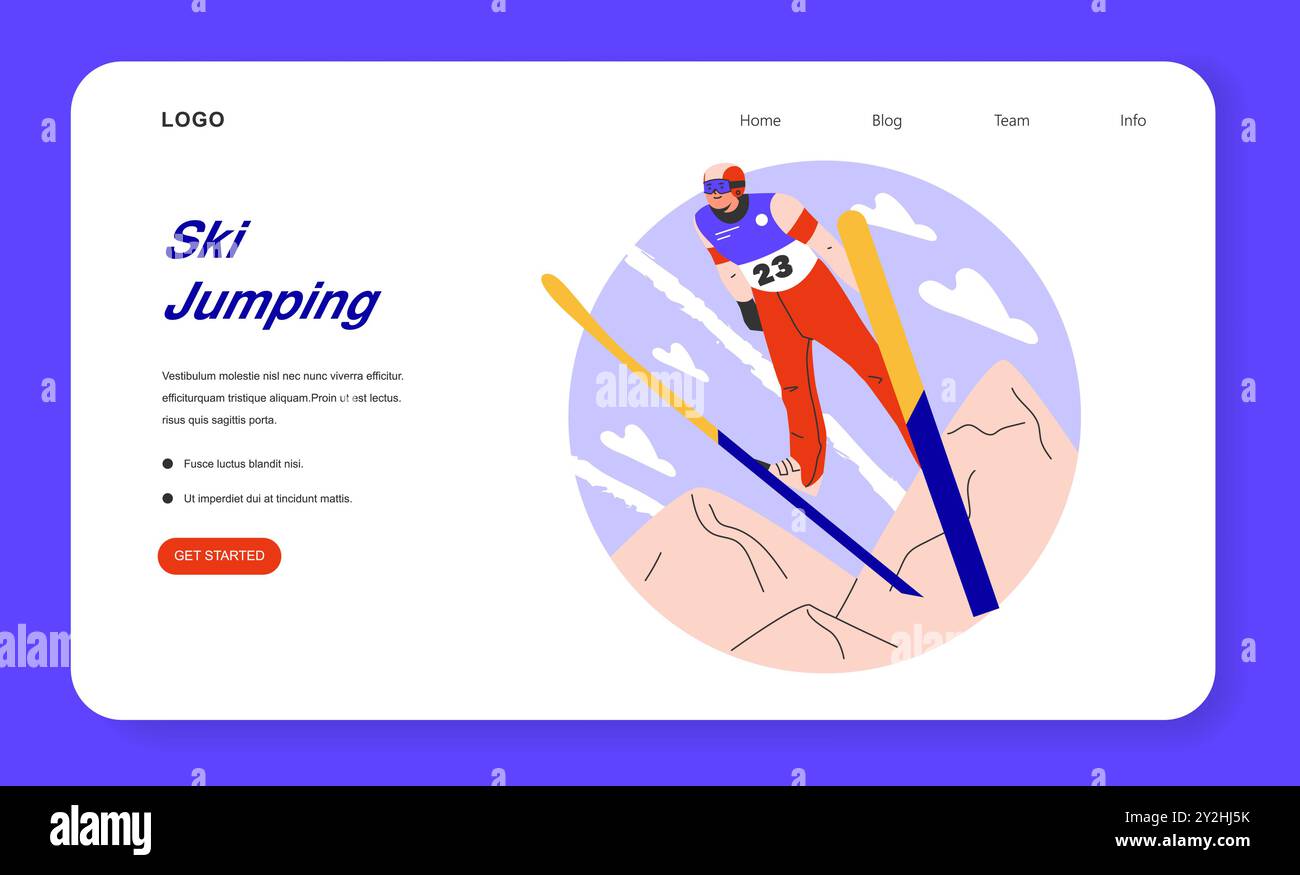 Winter sports concept. An athlete soars in mid-air during a ski jumping ...