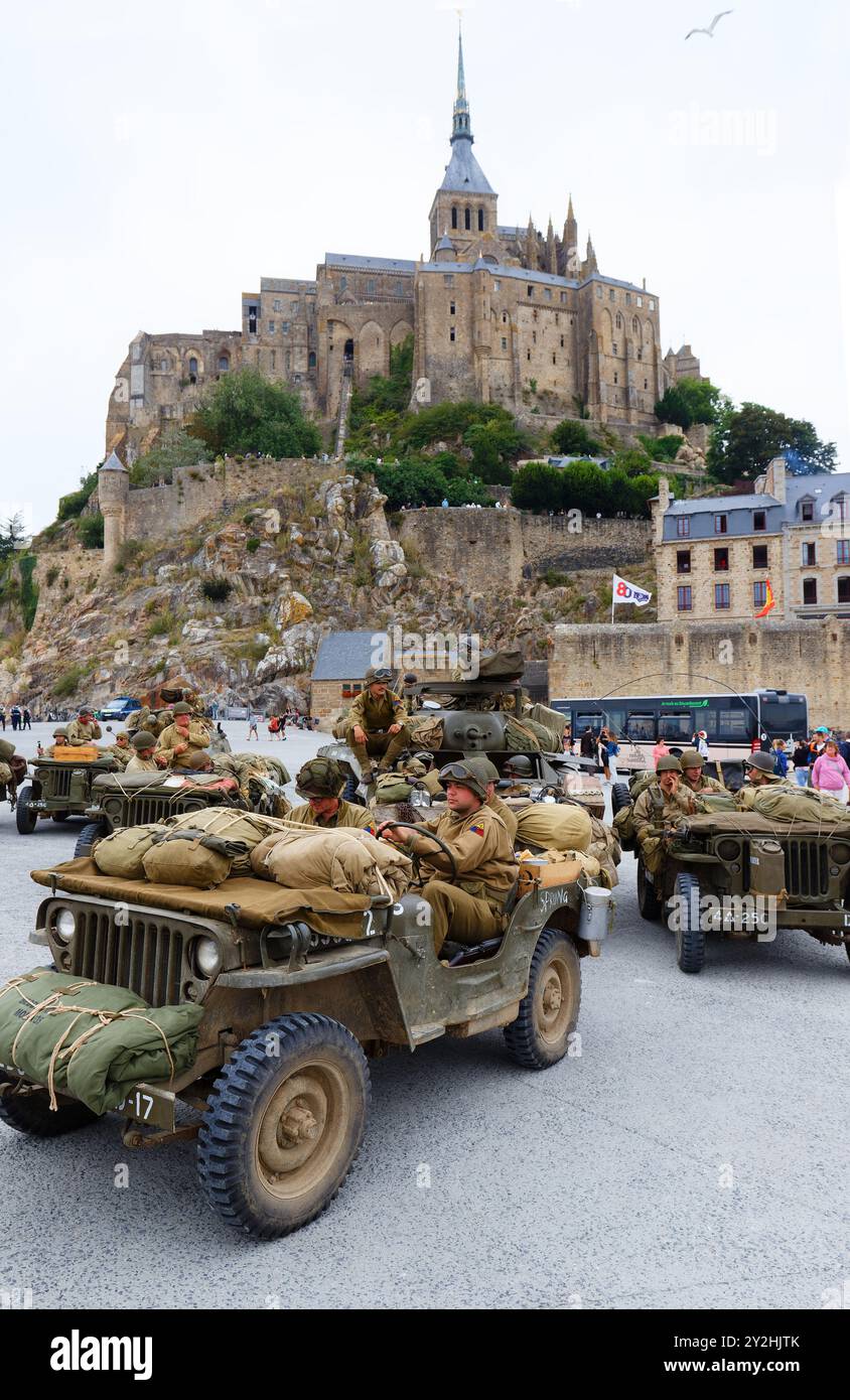 World War 2 reenactment for Normandy liberation. Actors dressed in ...