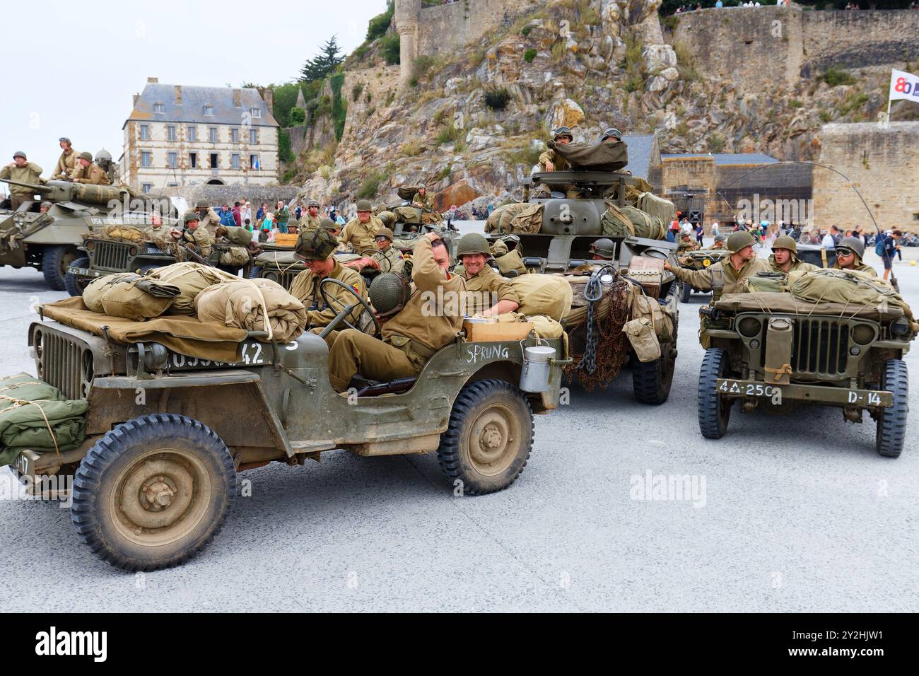 World War 2 reenactment for Normandy liberation. Actors dressed in ...