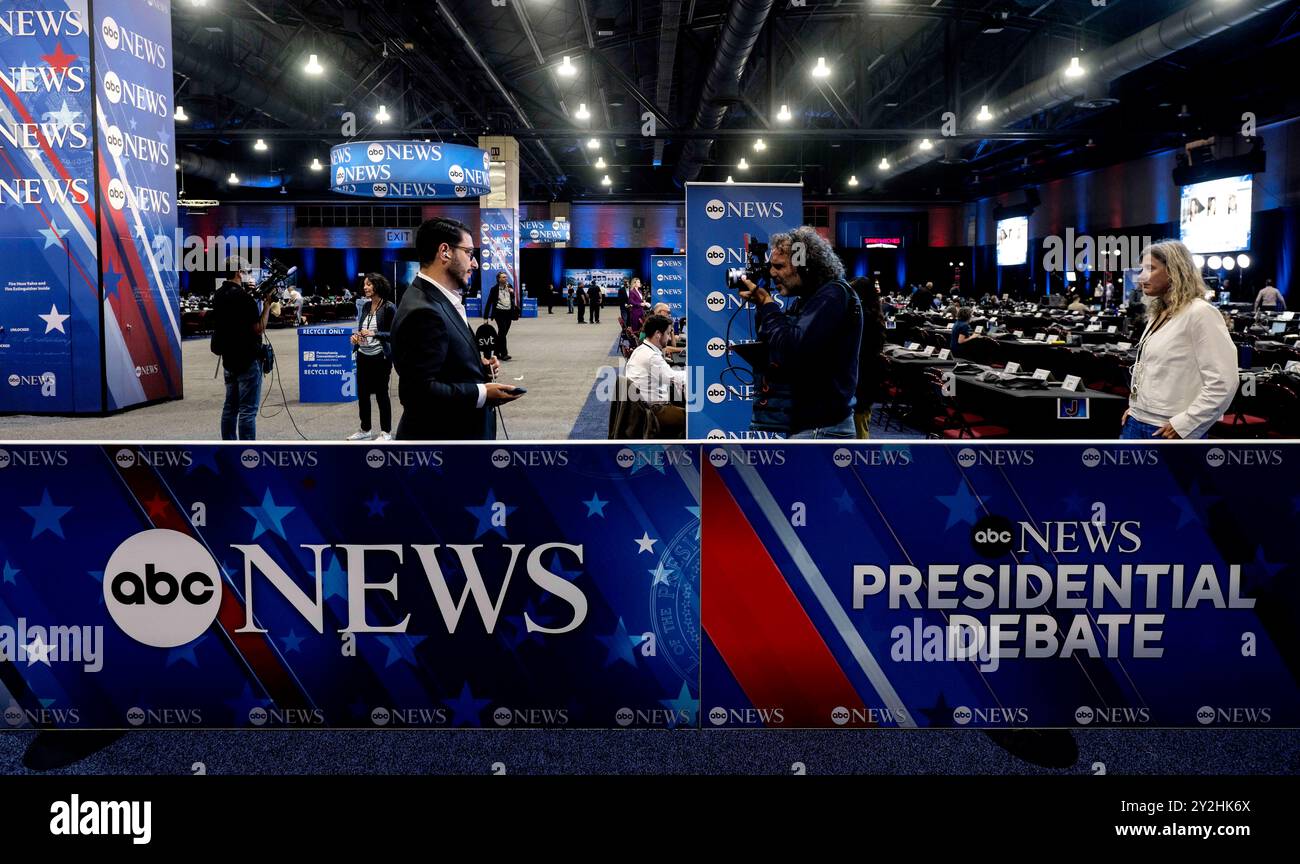 Philadelphia, Pennsylvania, U.S.A. 10th Sep, 2024. Scene from the media ...