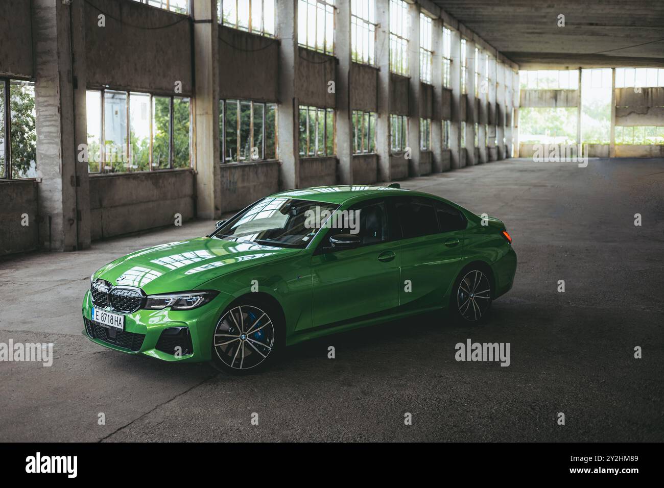 Bulgaria - 09 09 2024: 3 series german green bmw from the front side at ...
