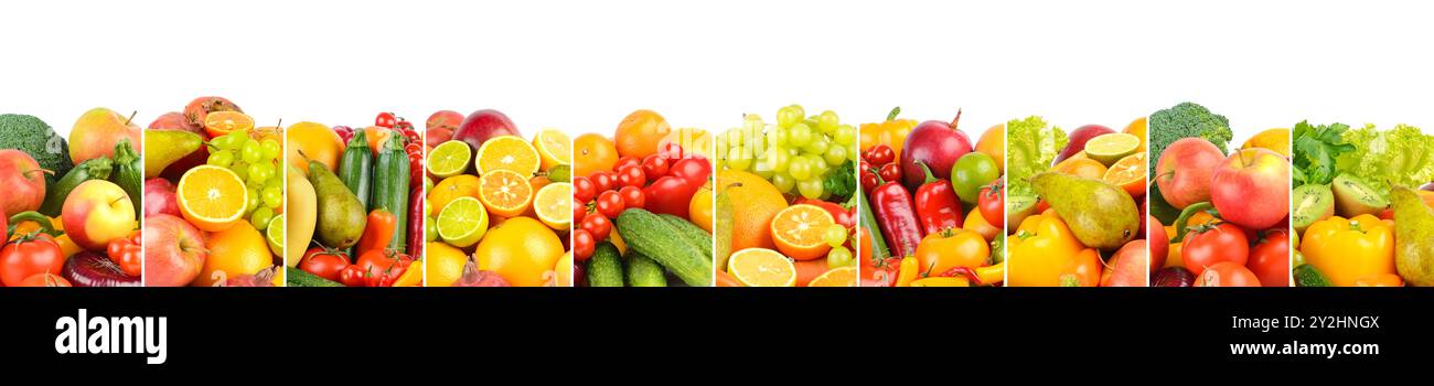 Natural background from vegetables and fruits separated by vertical ...