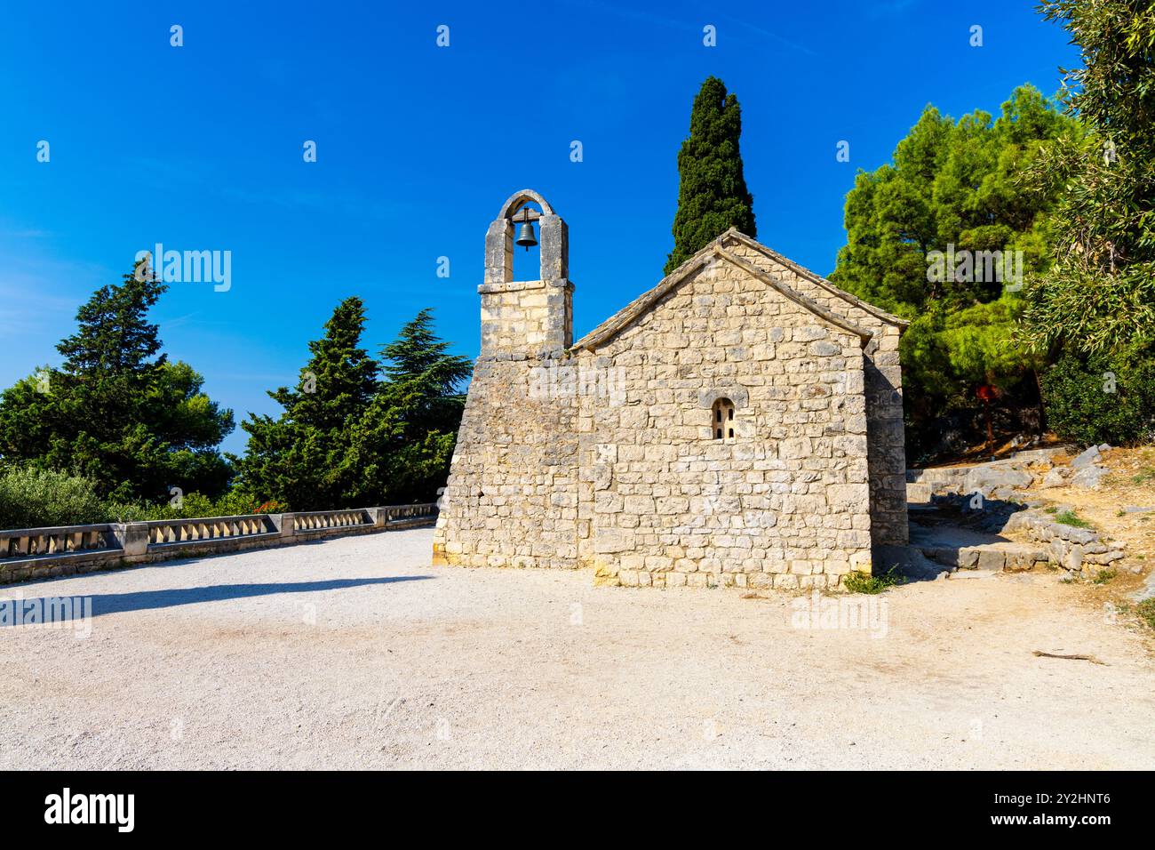 Church of St. Nicholas, a medieval 13th century rustic chapel on Marjan ...