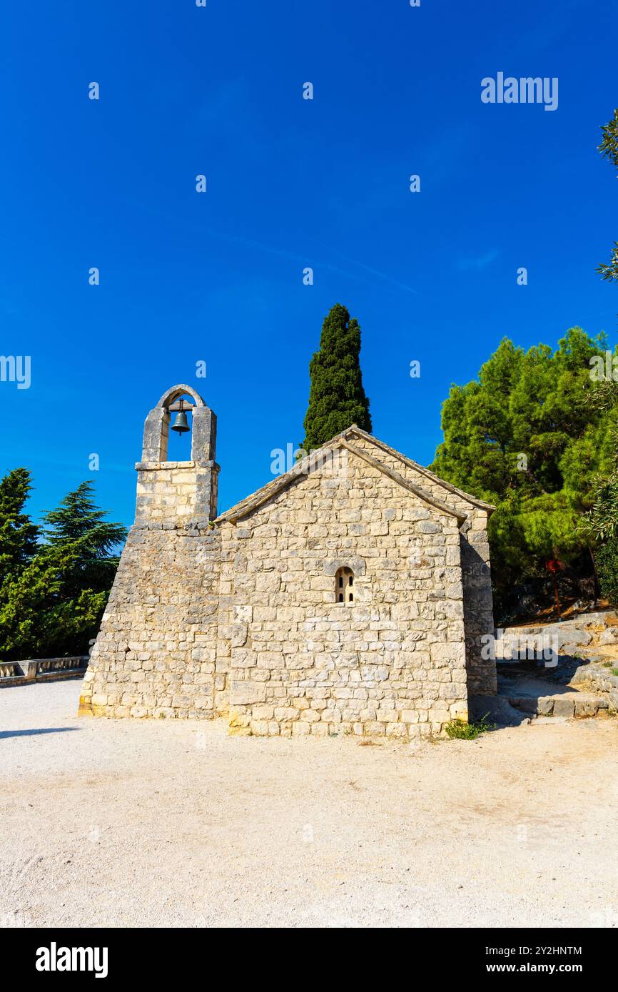 Church of St. Nicholas, a medieval 13th century rustic chapel on Marjan ...