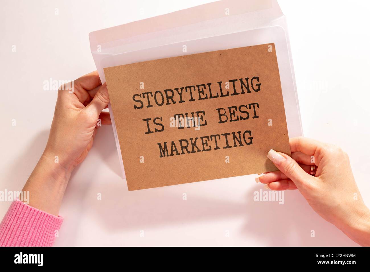Storytelling is the best marketing words written on torn yellow paper ...