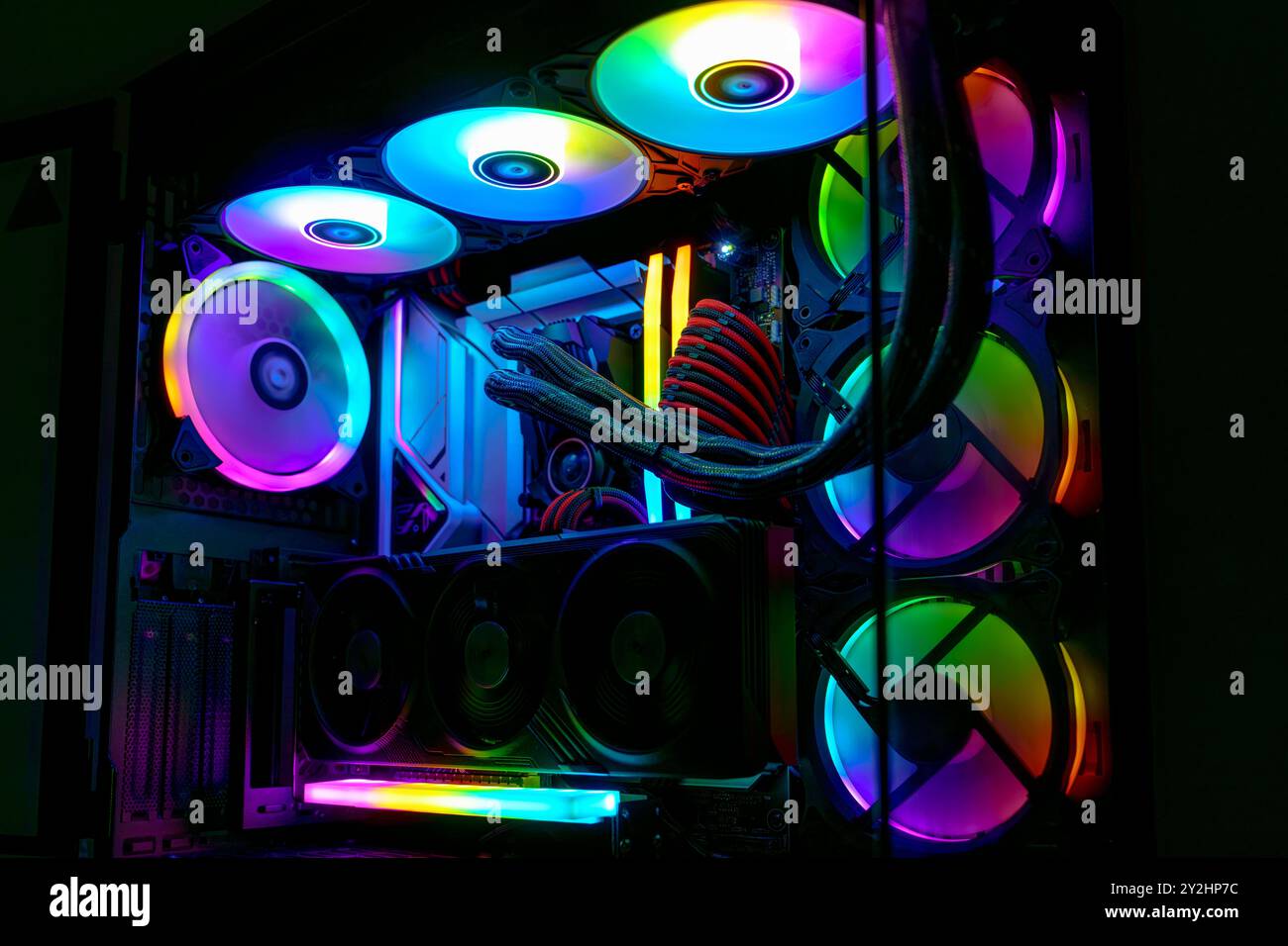 Showcase of a Desktop Computer with Multicolored Lighting Effects and a ...