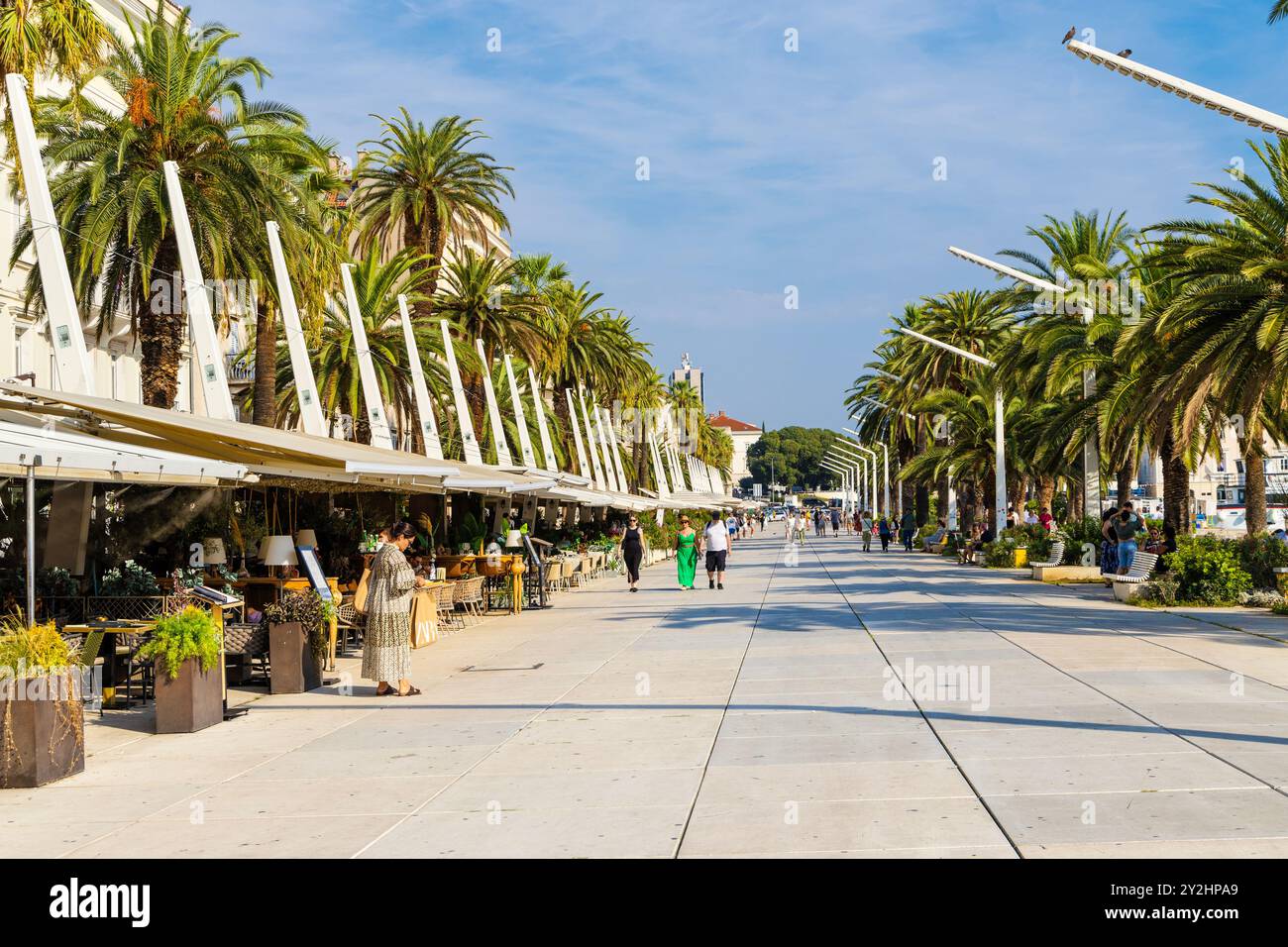 Riva promenade with restaurants at the waterfront, Split, Croatia Stock ...