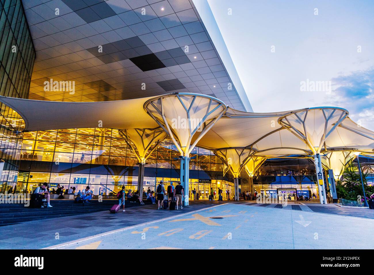 Steel and fabric 'tree' canopy by architect Ivan Vulić at the entrance ...
