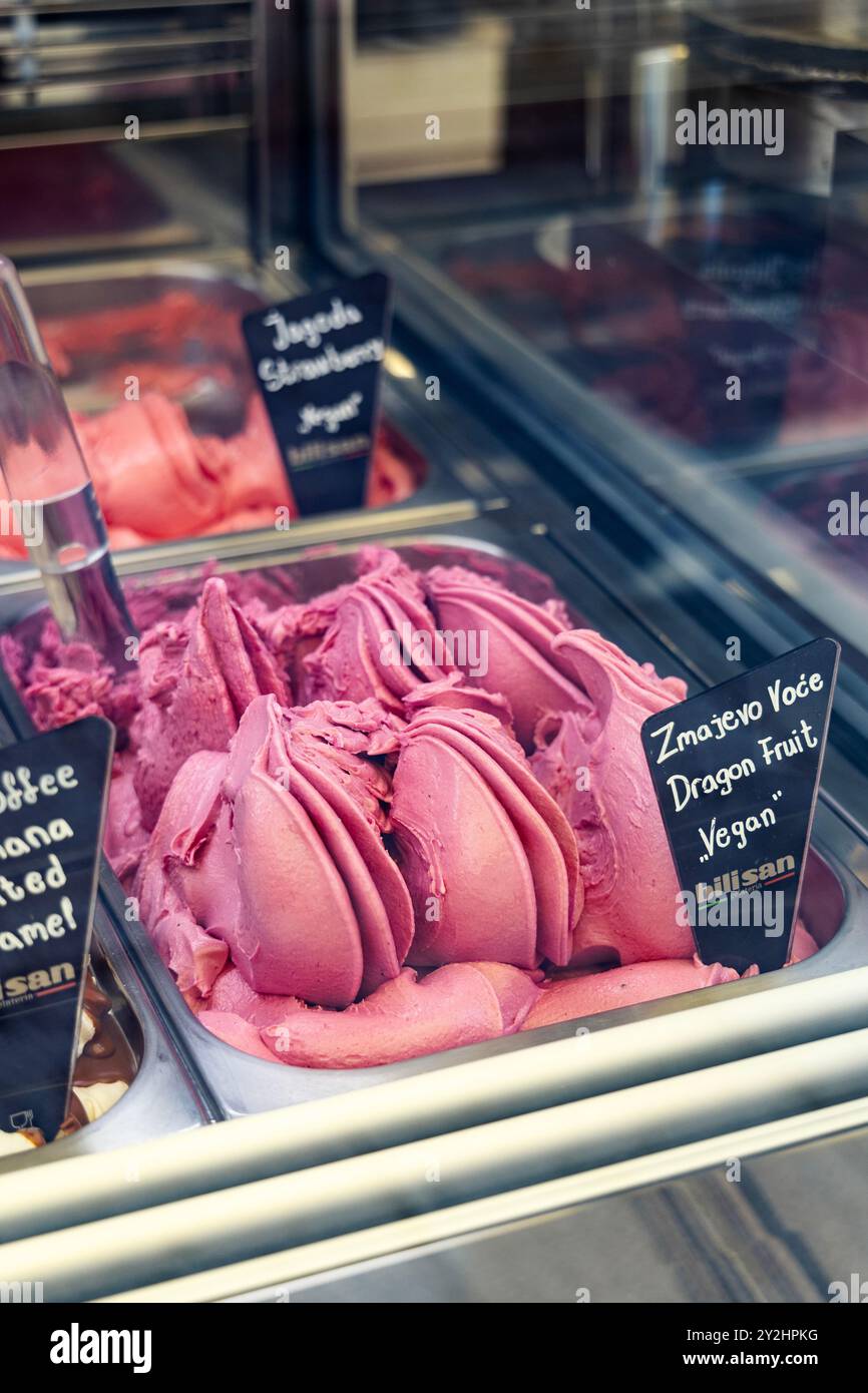 Dragon fruit ice cream at Bili San, Split, Croatia Stock Photo - Alamy