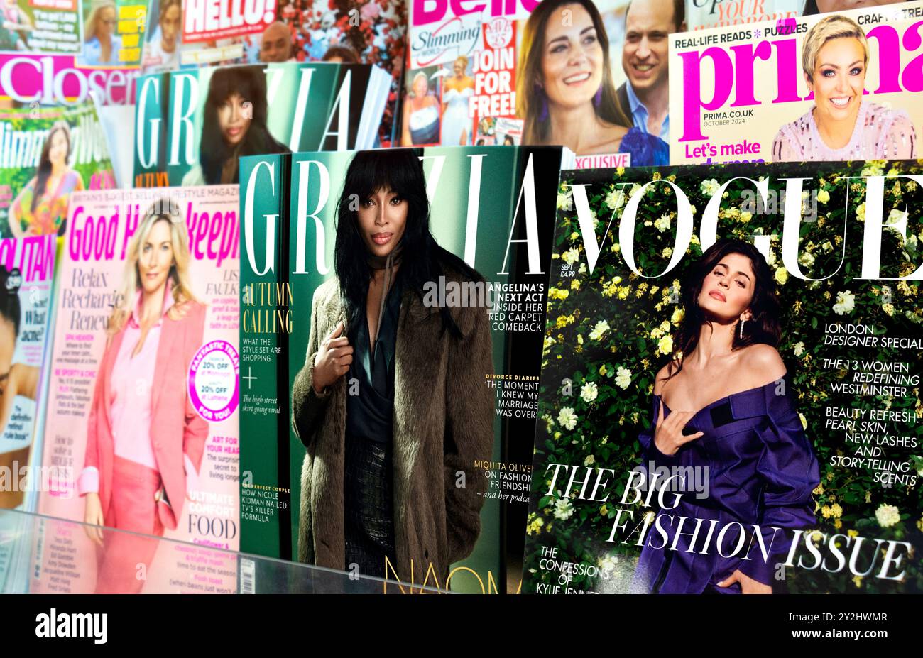 Newspaper rack with international publications. Supermodel Naomi ...