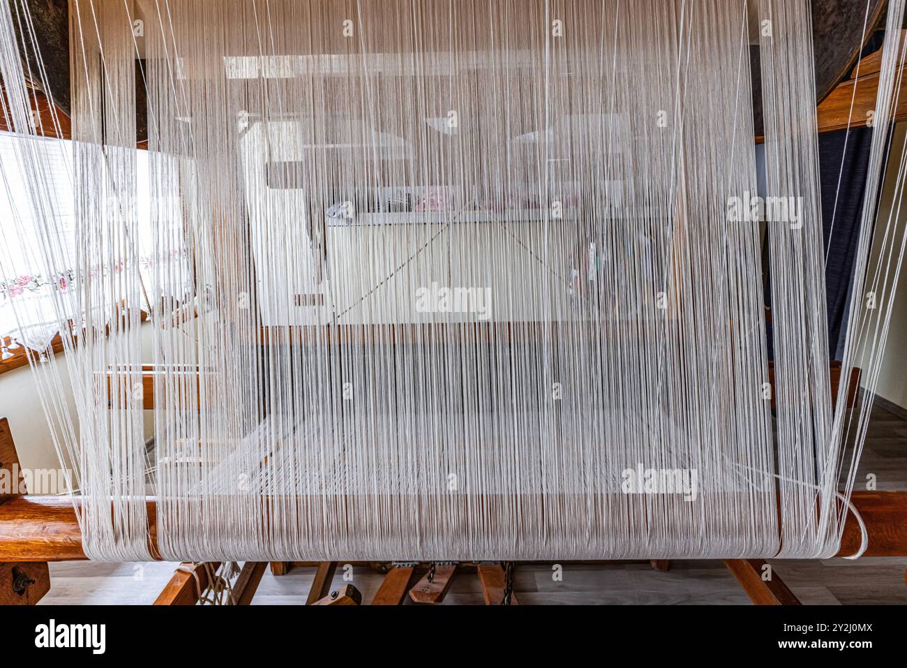 Wooden hand weaving machine. Weaving, traditional crafts, of a loom ...