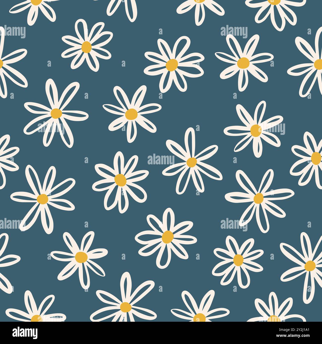 Seamless vector pattern with cute primitive white and yellow daisy ...