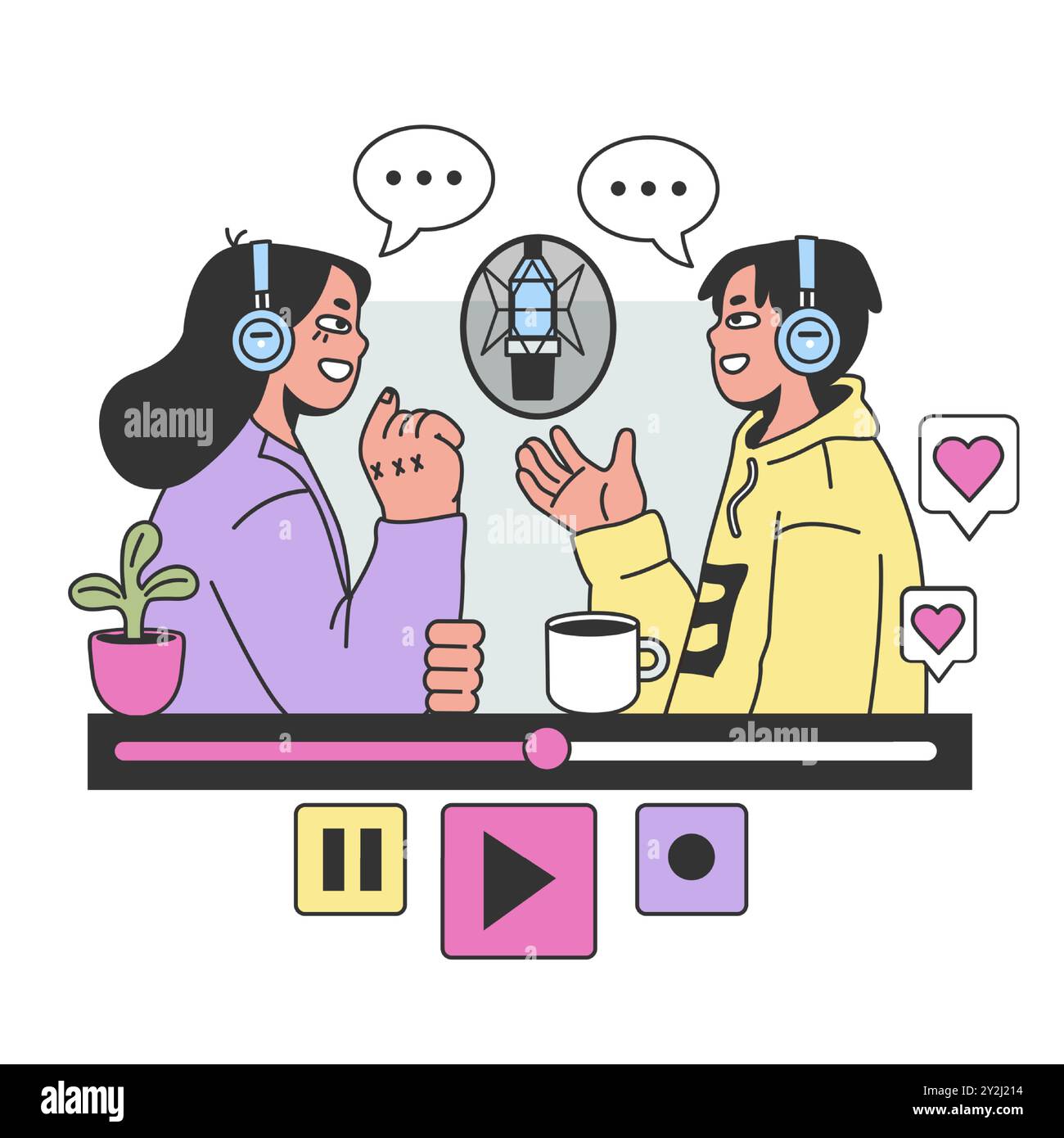 Podcast. Character recording audio podcast or audio online show. Radio ...