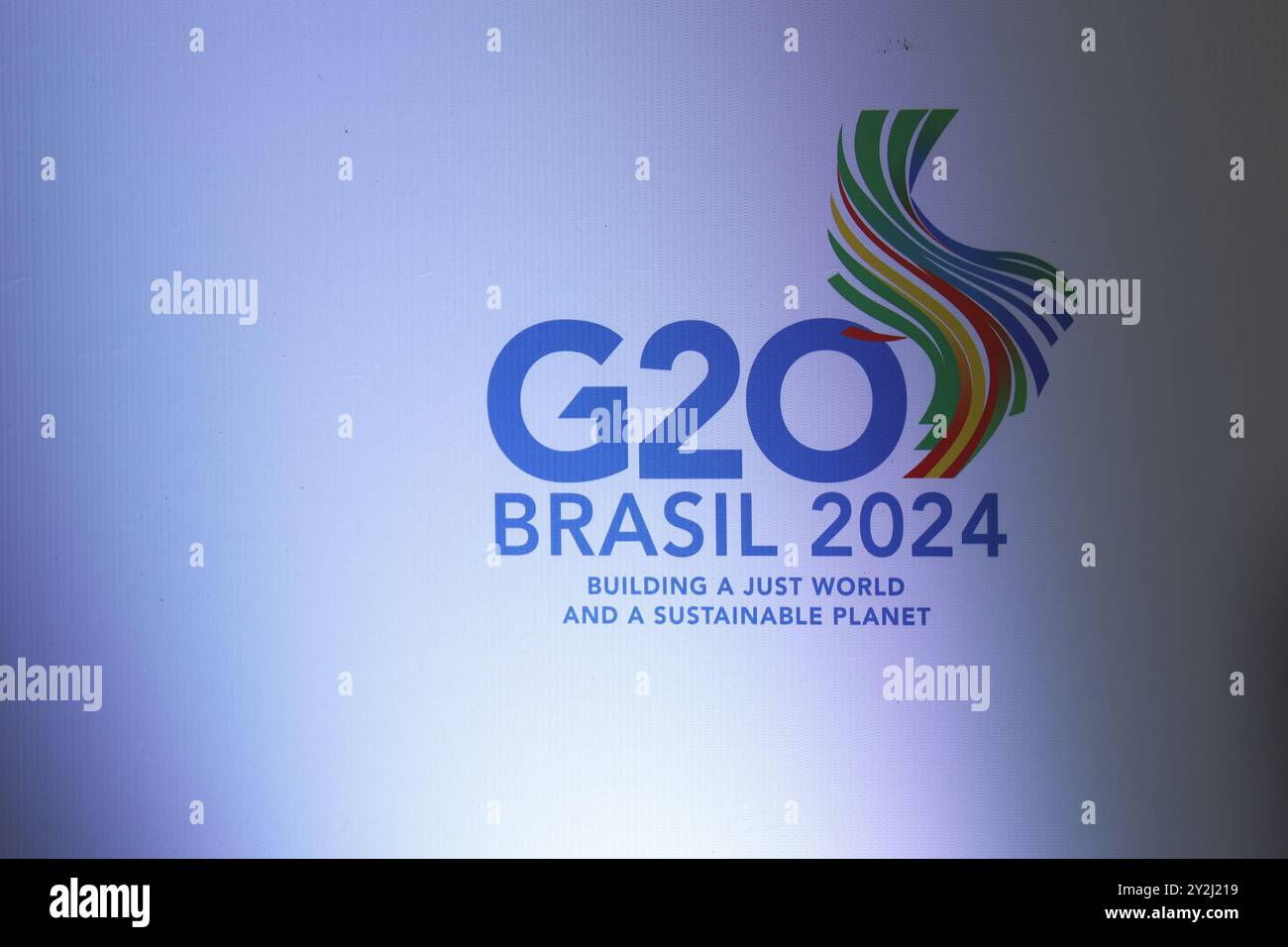 20 Brazil 2024 Summit logo on wall. Symbol of the Group of 20 meeting ...
