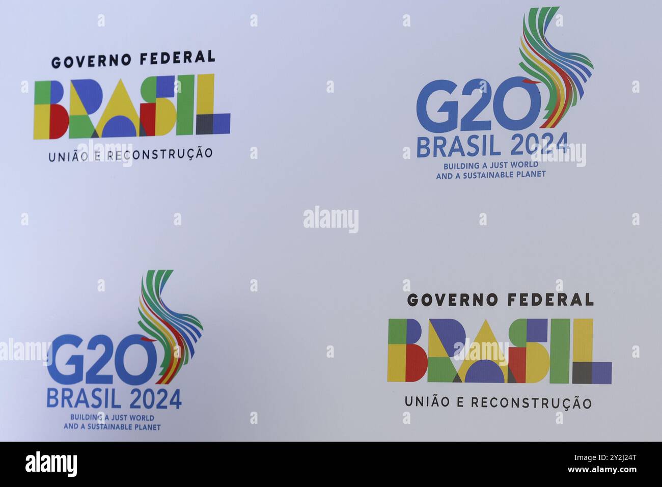 20 Brazil 2024 Summit logo on wall. Symbol of the Group of 20 meeting ...