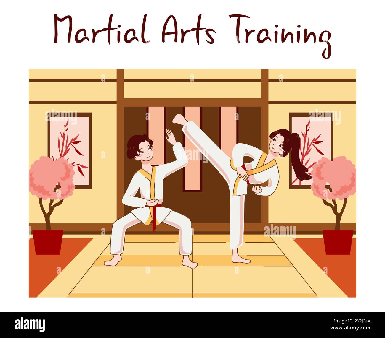 Asian people doing sport. Karate exercising. Chinese practise or ...