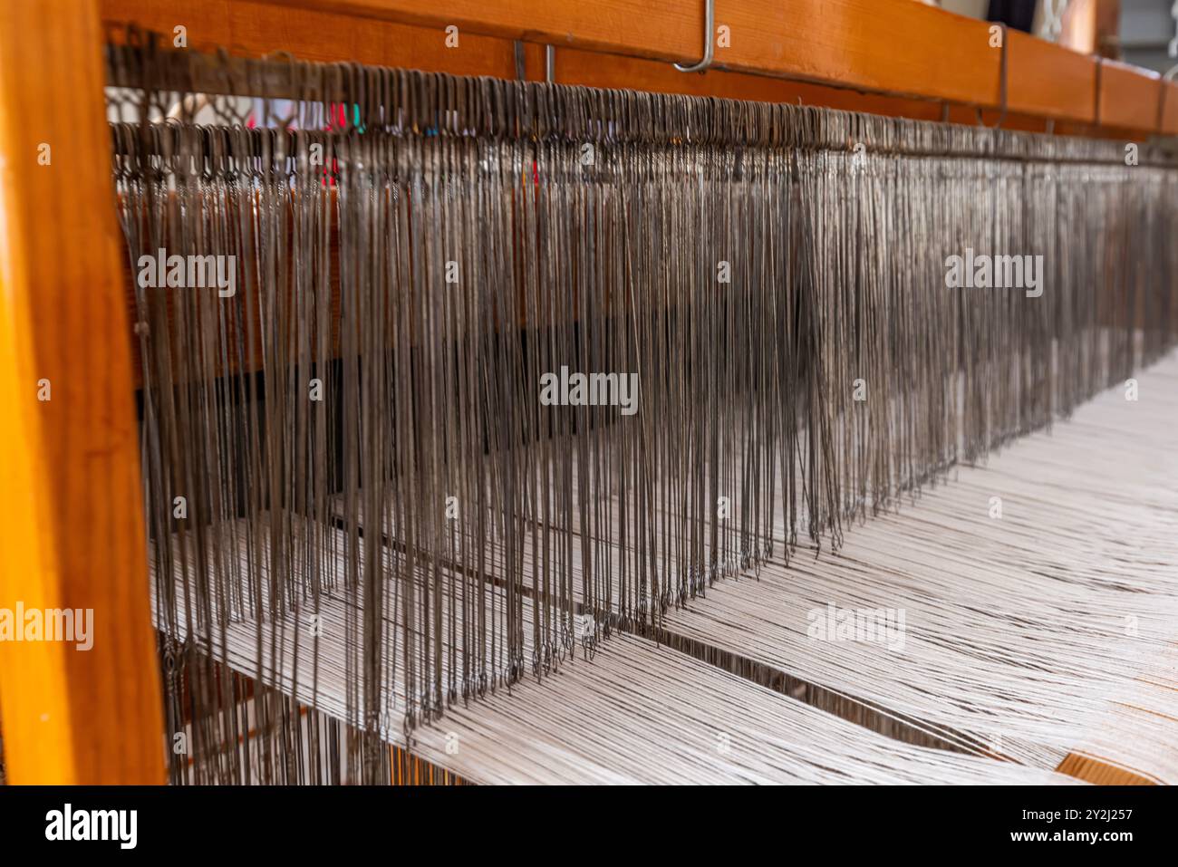 Wooden hand weaving machine. Weaving, traditional crafts, of a loom ...