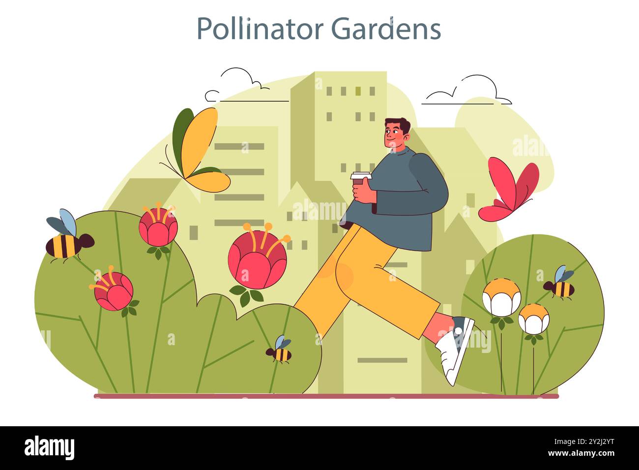 Bee pollinating plants Stock Vector Images - Alamy