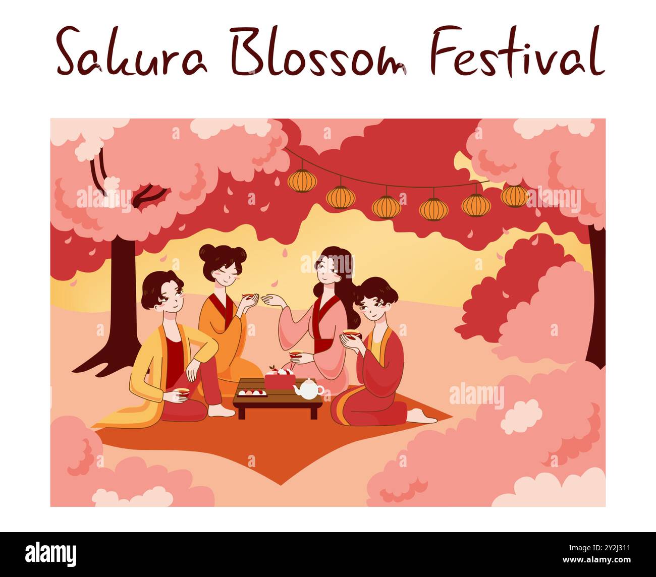 Asian people enjoying their free time. Japanese couple enjoying Hanami ...