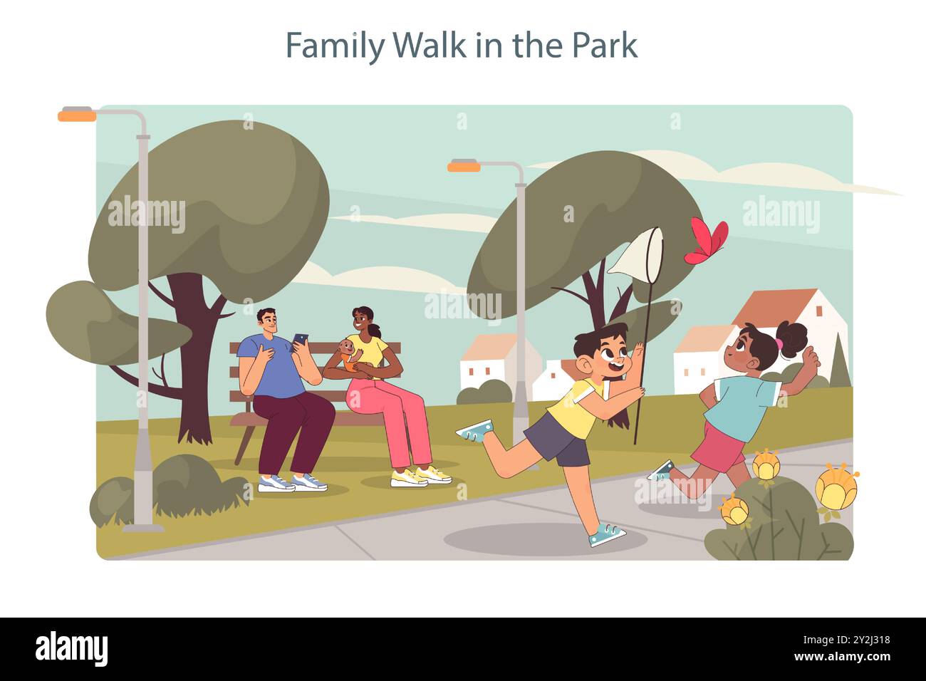 Weekend family time. Happy family in the park. Kids and parents ...