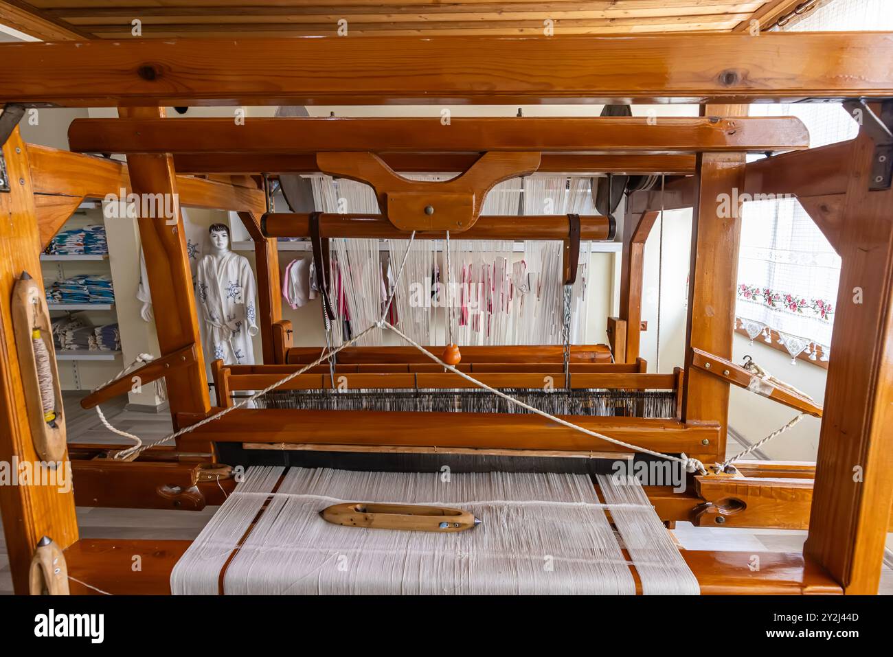 Wooden hand weaving machine. Weaving, traditional crafts, of a loom ...