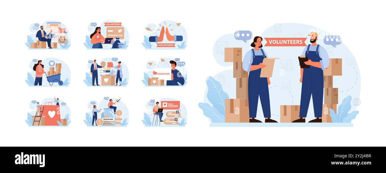 Charity set. Volunteers community take care of people in need. Idea of ...