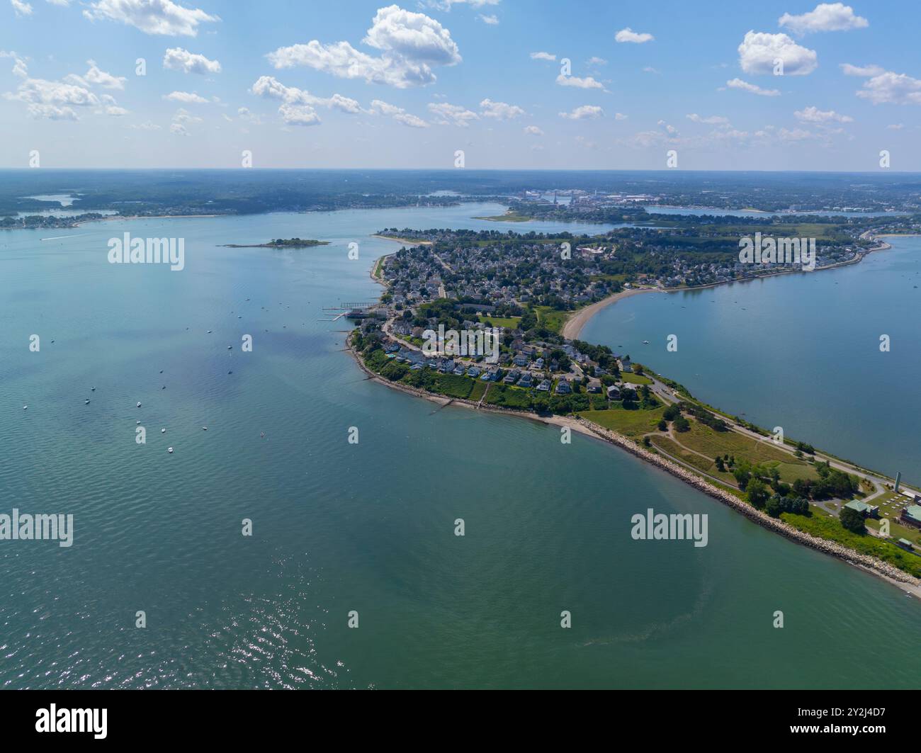 Houghs Neck and Nut Island aerial view between Weymouth Fore River and ...