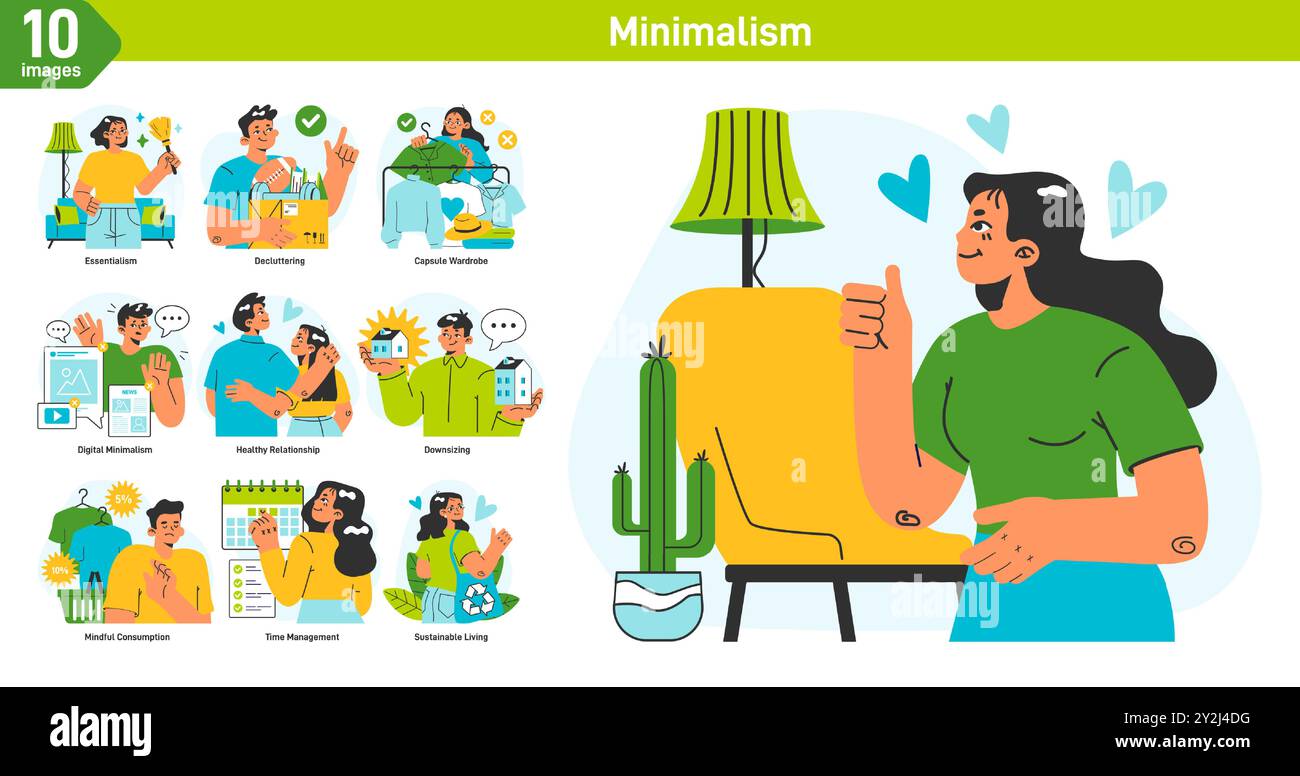 Minimalist lifestyle set. Simple and restrained living practices ...