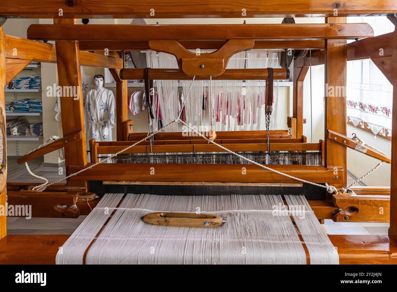 Wooden hand weaving machine. Weaving, traditional crafts, of a loom ...