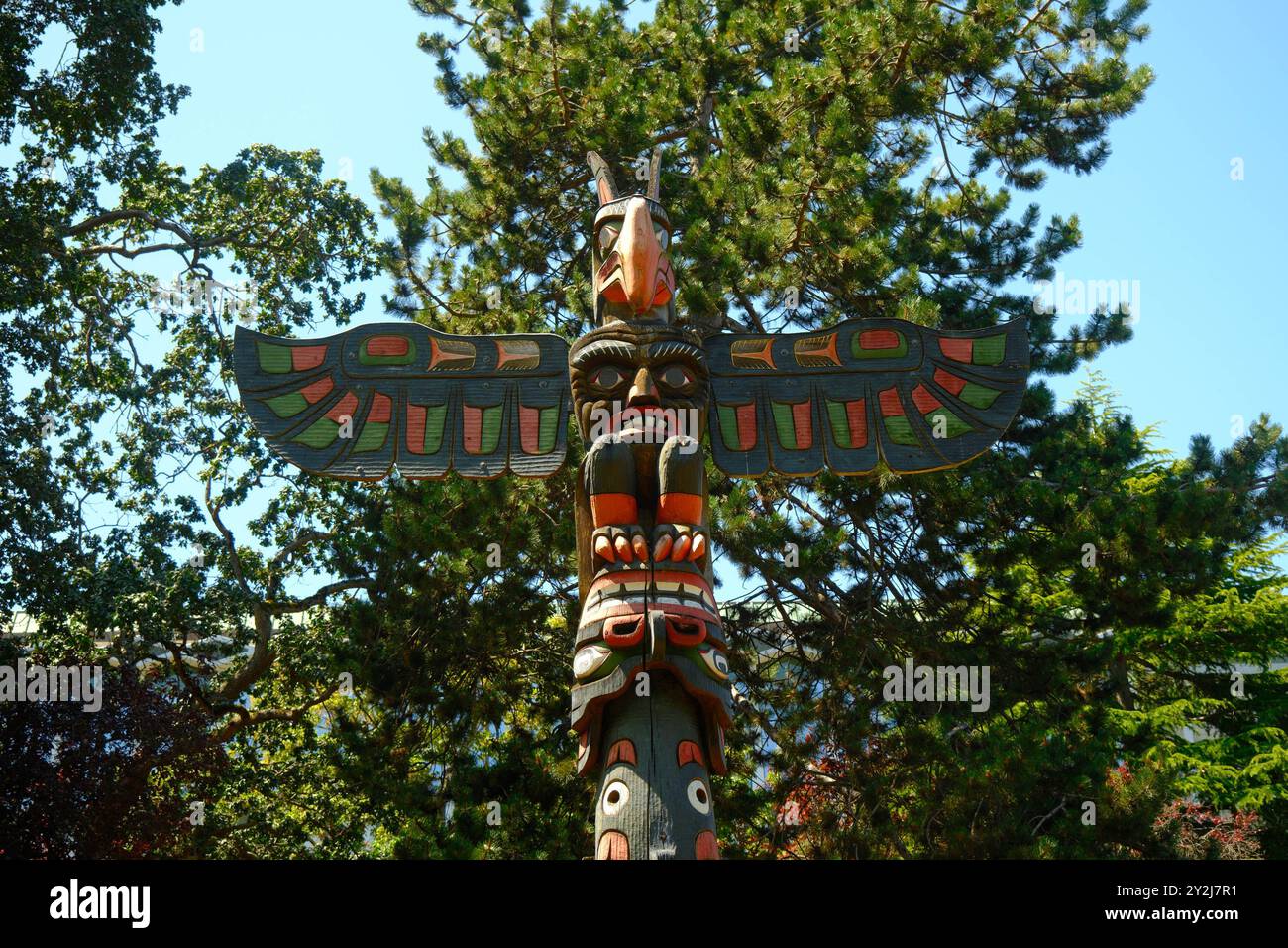 VICTORIA, BC, CANADA - July 11, 2023:: Totem poles are monuments ...