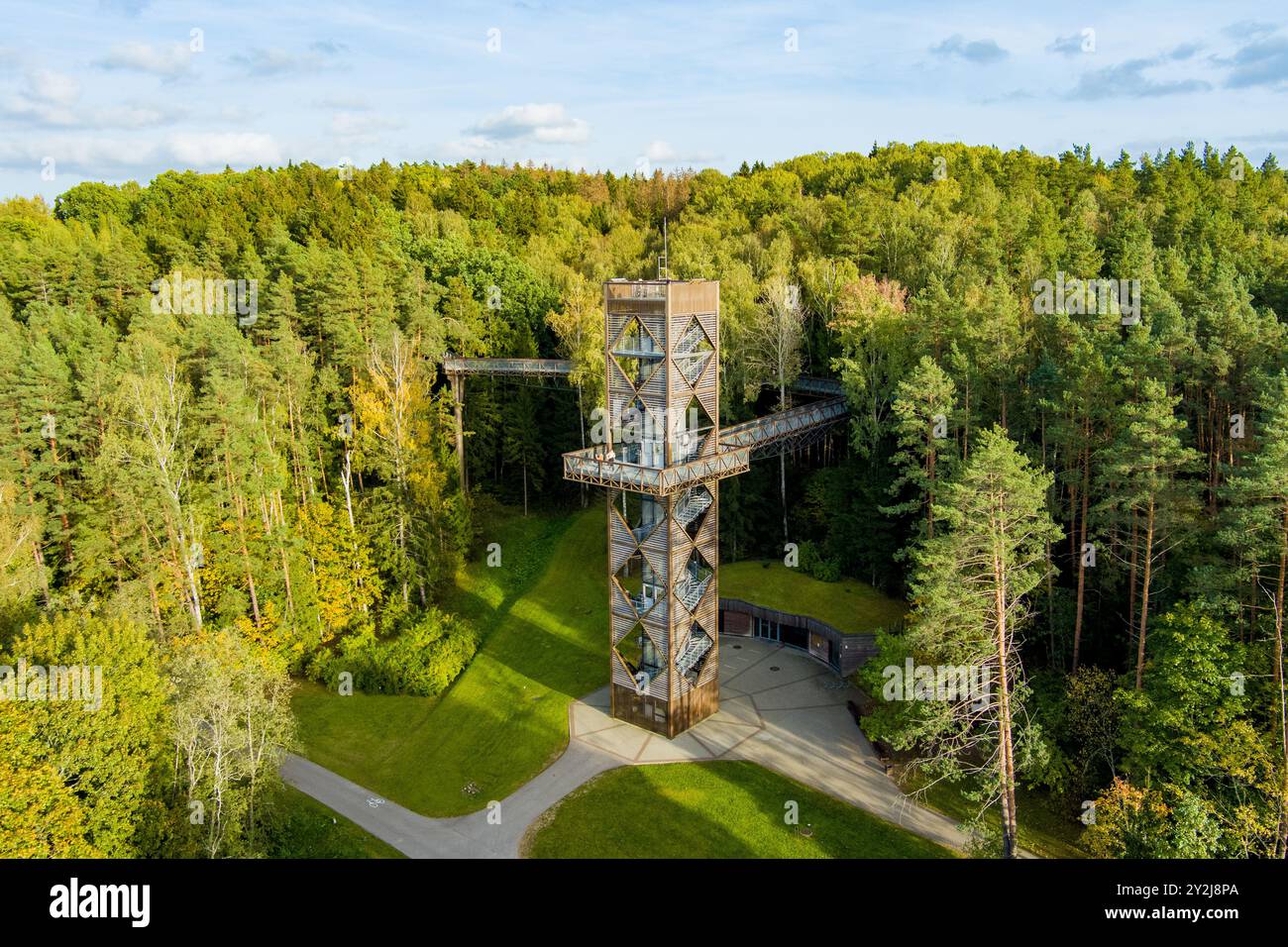 Aerial view of Laju takas, tree-canopy trail complex with a walkway, an ...