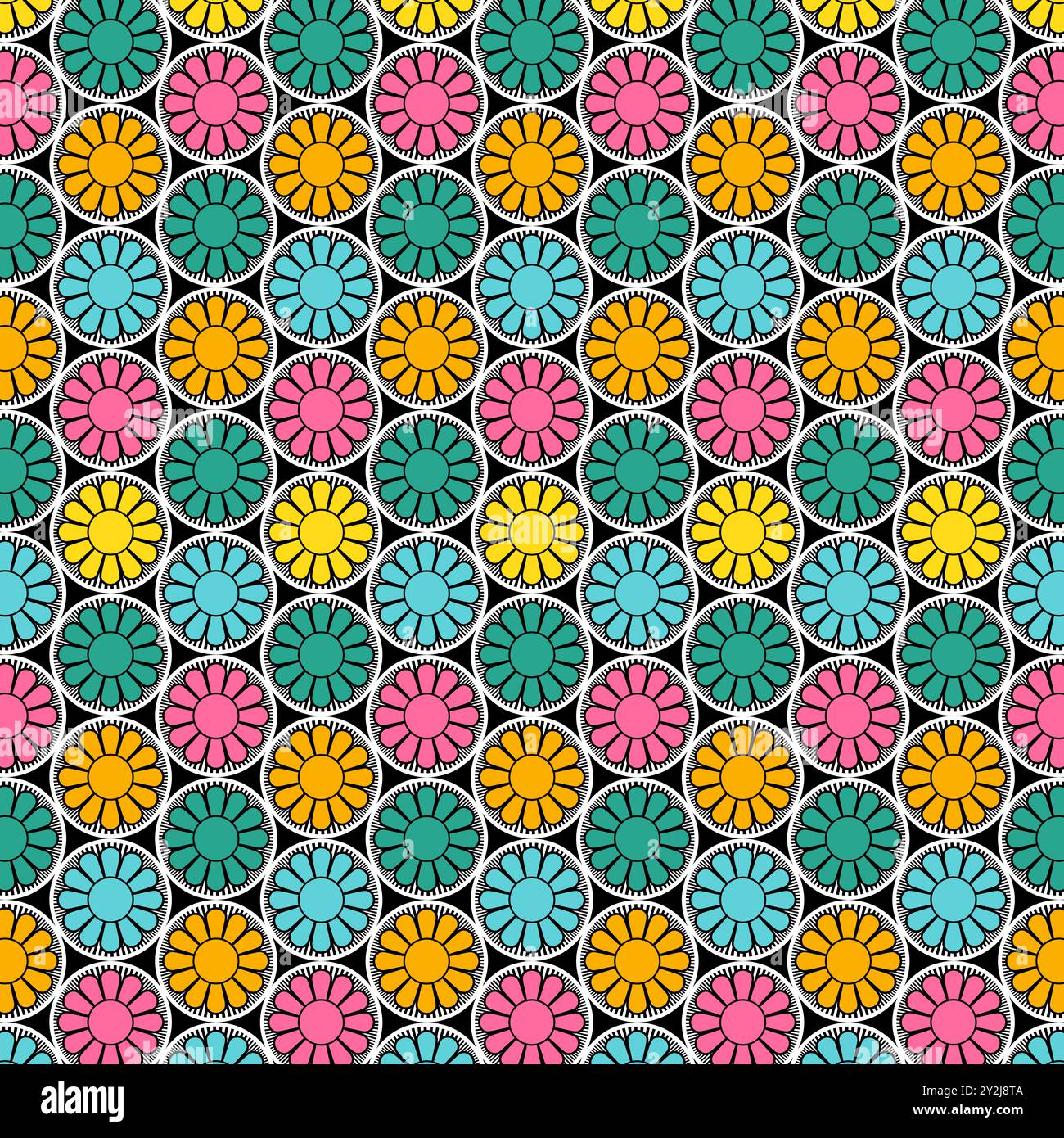 Retro Modern Colourful Daisy Flowers Mid Century Pattern Stock Photo ...
