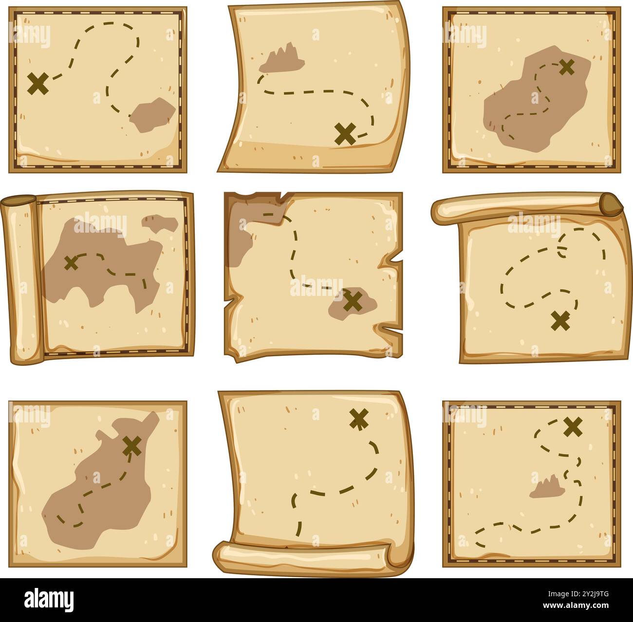 nautical map set cartoon vector illustration Stock Vector Image & Art ...