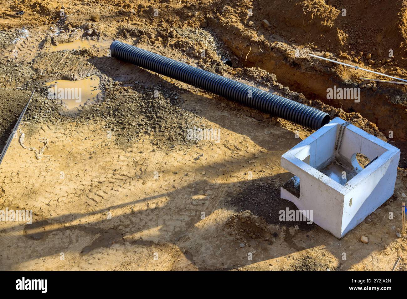 Installation of drainage concrete collectors, manhole, well sewer ...