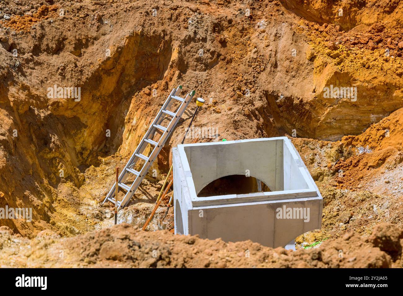 Installation of drainage concrete collectors manhole,well sewer system ...