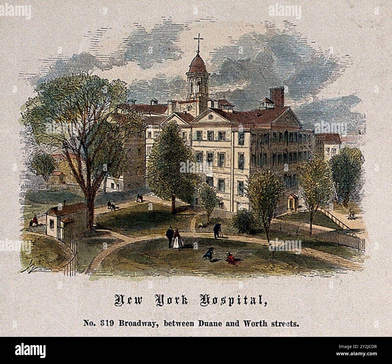New York Hospital located at 319 Broadway between Duane and Worth streets, featuring historical ...