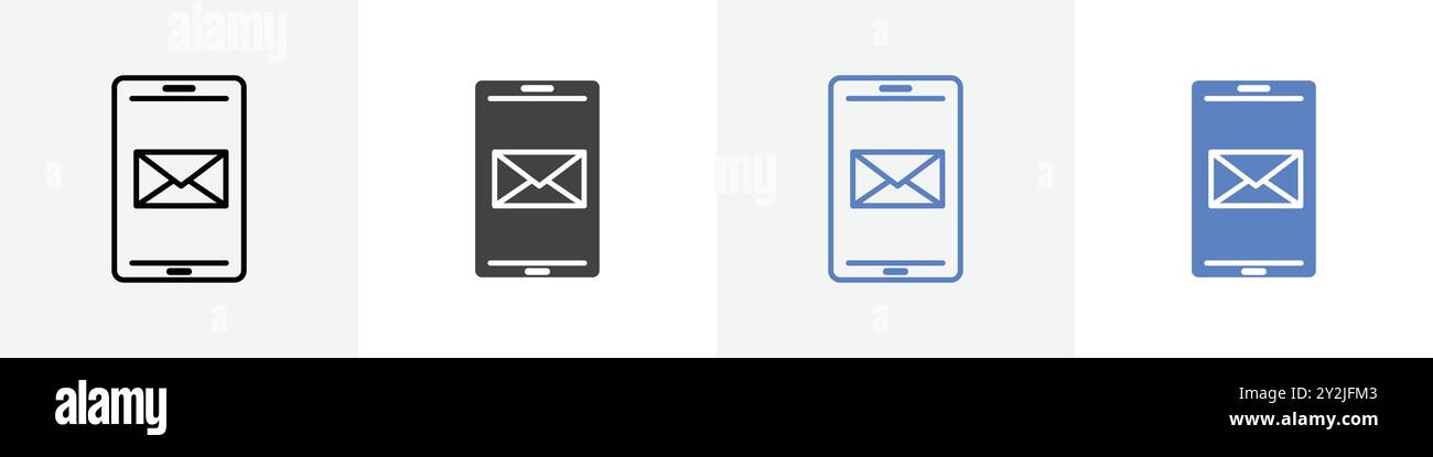 digital mail icon linear thin line icon graphics set black and white ...