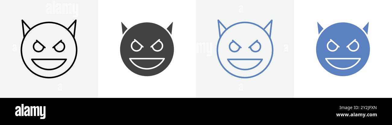 evil face icon linear thin line icon graphics set black and white Stock ...
