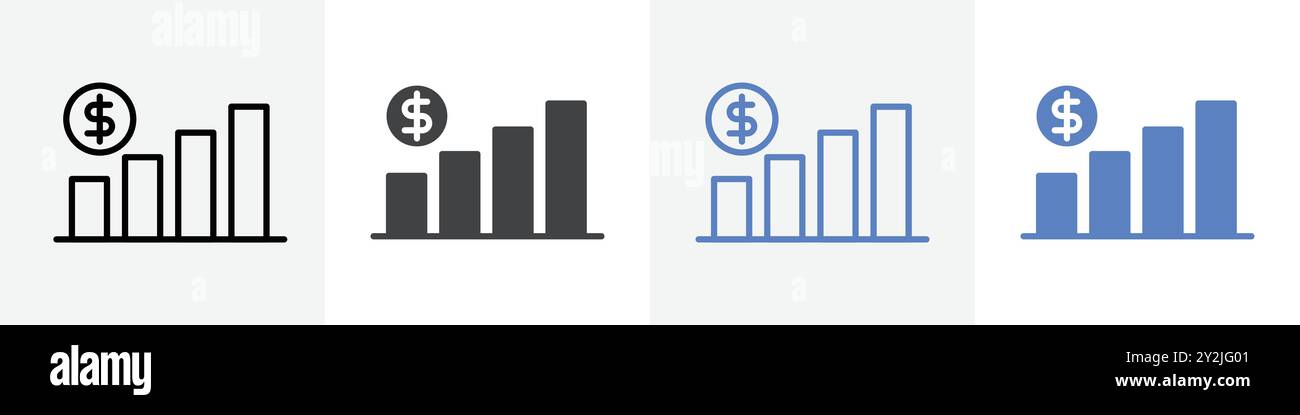 dollar rate icon linear thin line icon graphics set black and white ...